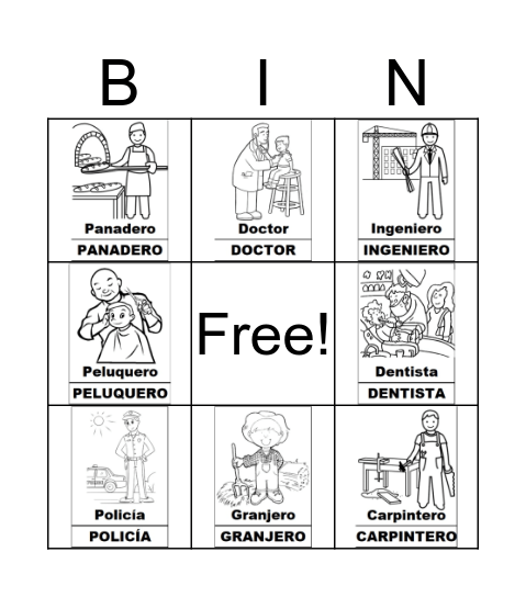 Las Profesiones Bingo Card