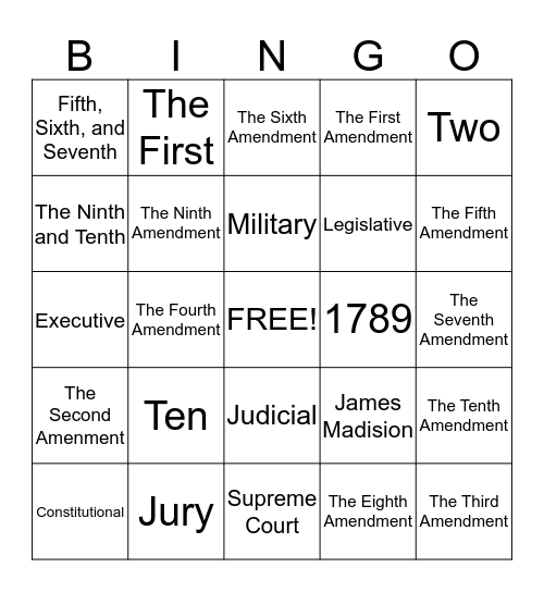 Bill of Rights Bingo Card