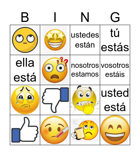 Estar y Emociones Bingo Card