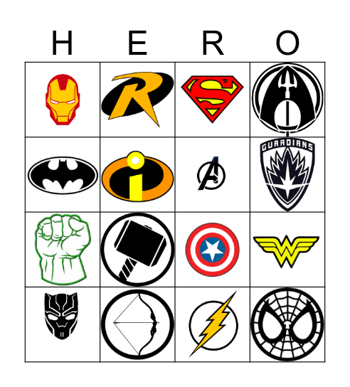 Super Hero Bingo Card