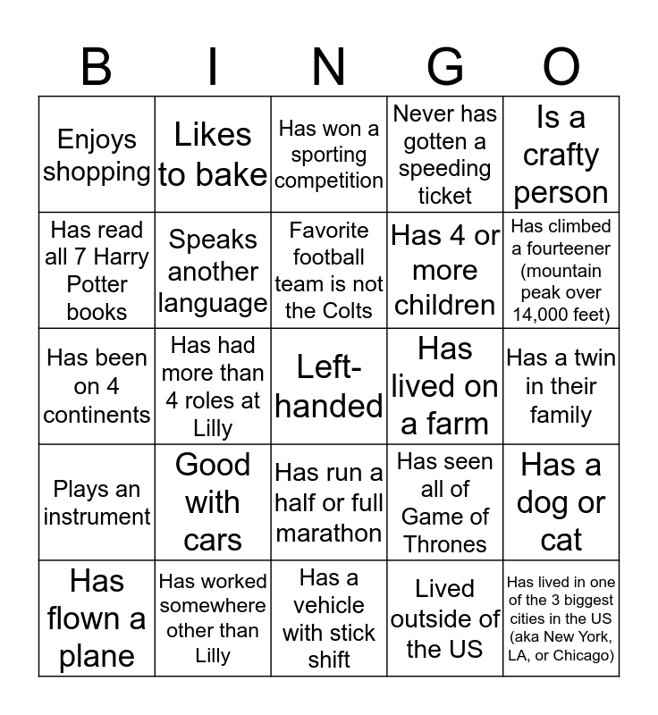 K360 Pilot Plant Teambuilding Bingo Card