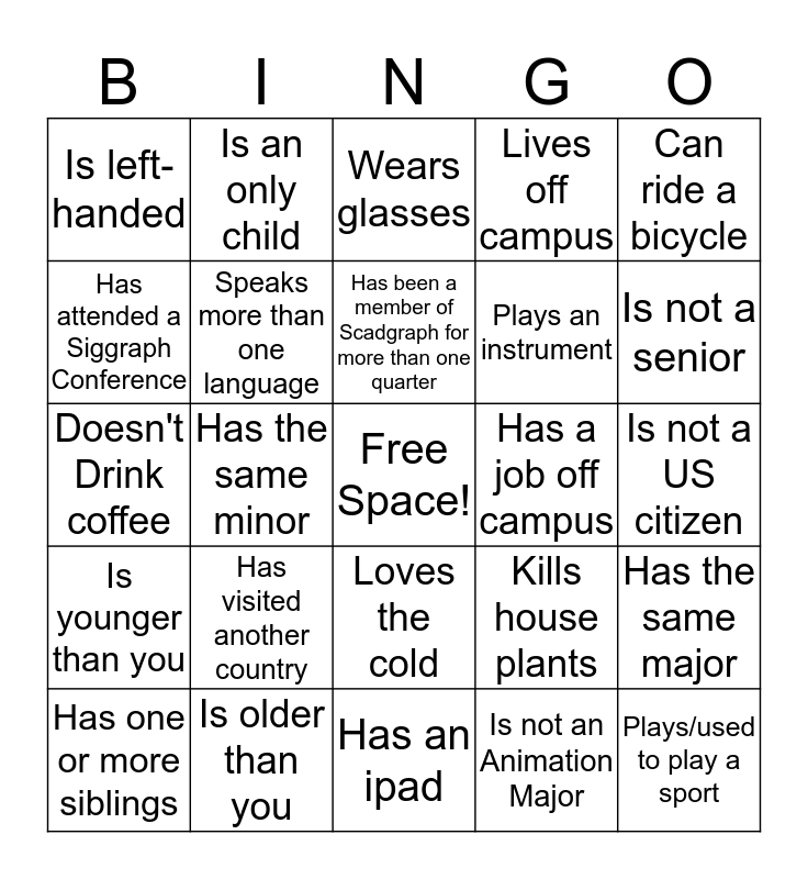 Scadgraph Human Bingo Bingo Card
