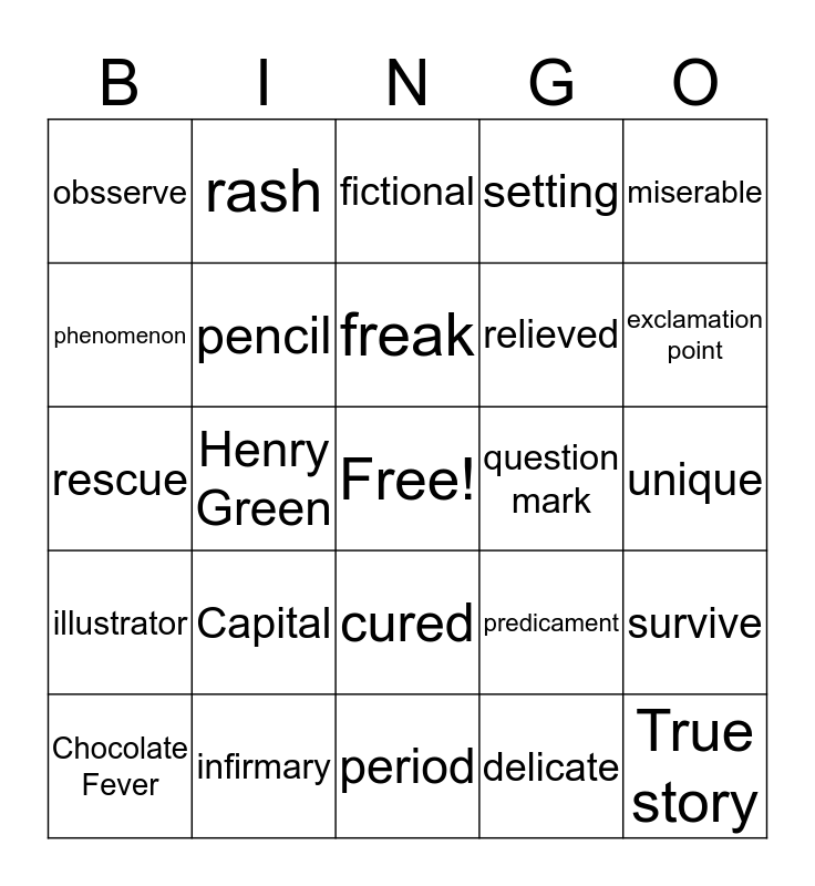 Chocolate Fever Bingo Card