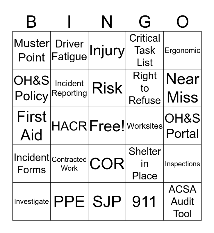 OH&S Bingo Card