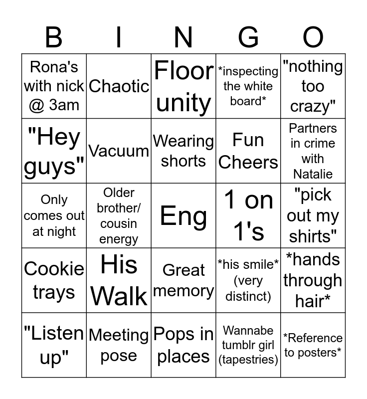 RA Nick Bingo Card