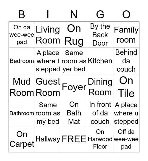 WHERE DID I POOP? Bingo Card