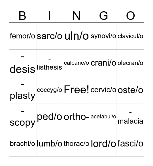 SKELETAL SYSTEM Bingo Card