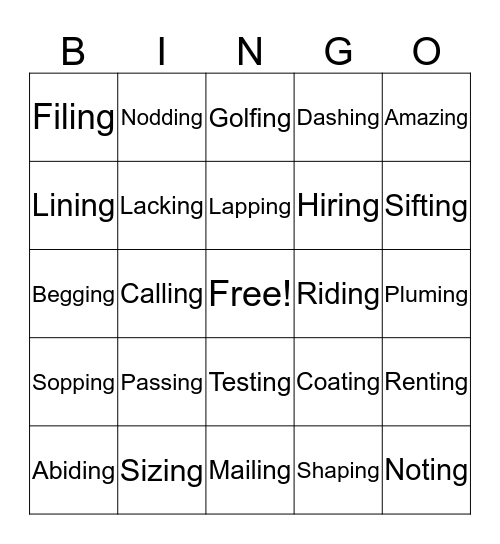 ing Words Bingo Card