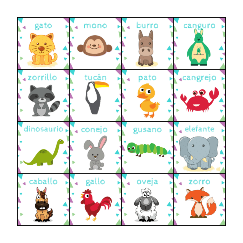 Los animales Bingo Card