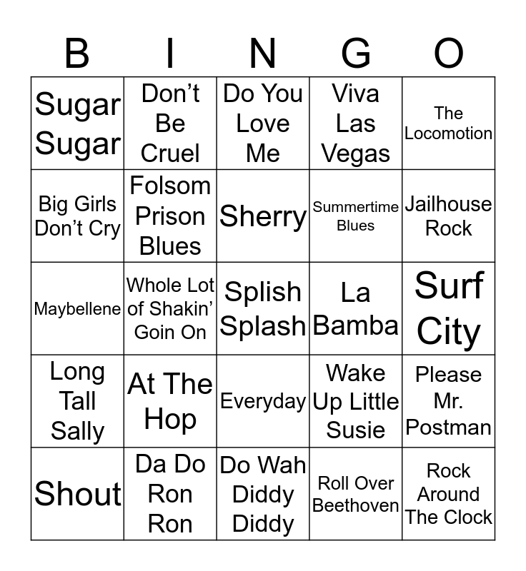 Music Bingo 68 - 20 Bingo Card