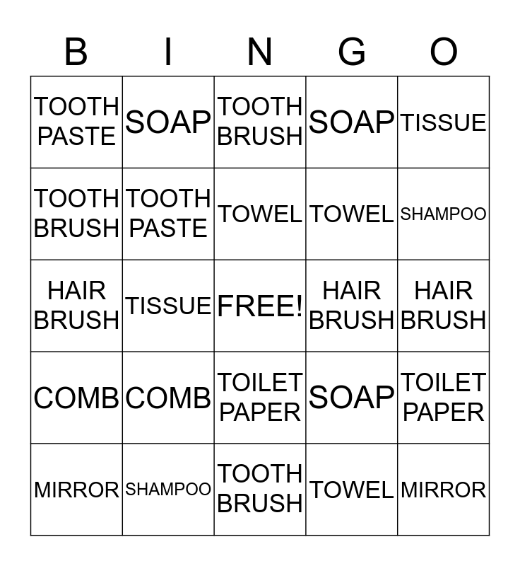 BATHROOM Bingo Card