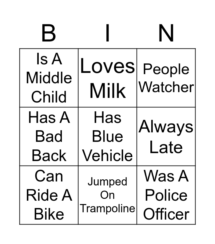 Find Me Bingo Card