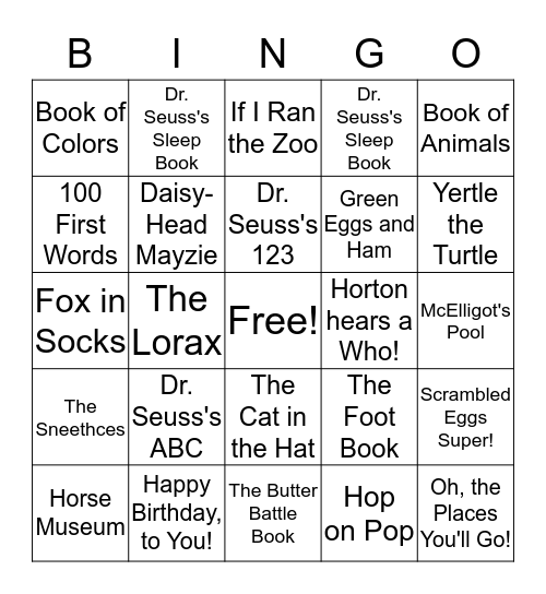 Dr. Seuss Bingo Card