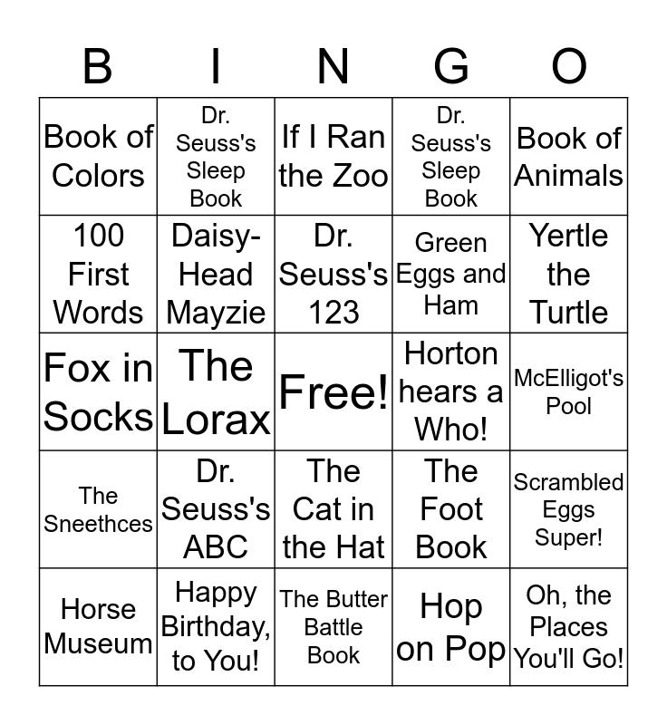 Dr. Seuss Bingo Card