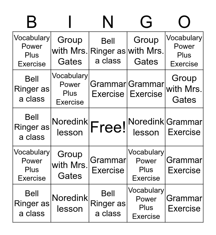 Bell Ringer Bingo Card