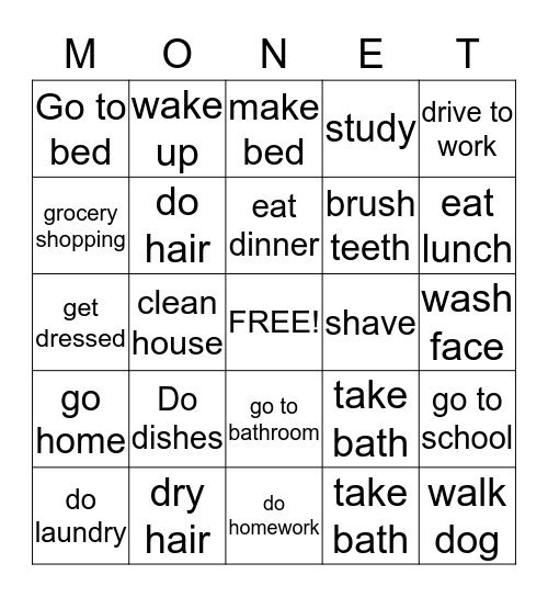 Daily Tasks and Chores Bingo Card