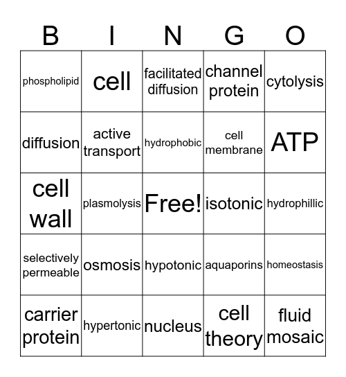 Cell Membrane Bingo Card