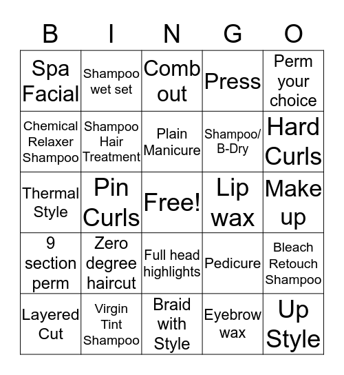Cosmetology Bingo Card