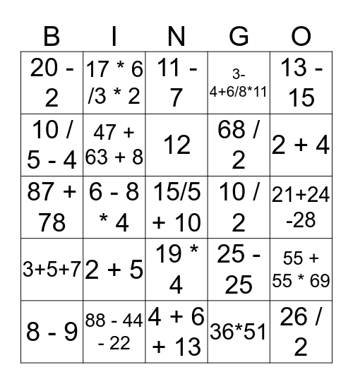 Expressions with Exponents Bingo Card