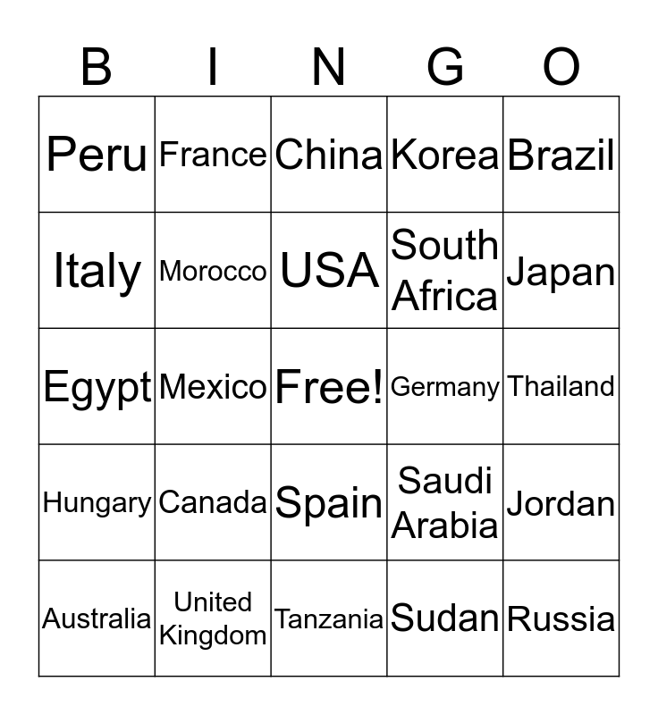 Vocabulary Bingo Card