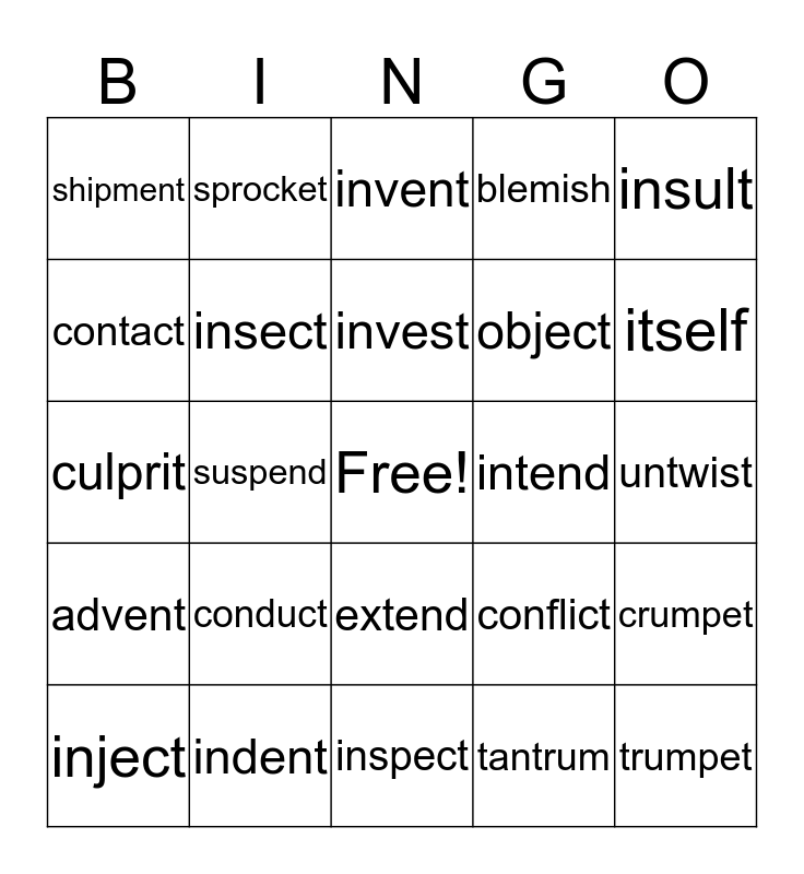 Two Syllable Words With Blends Bingo Card