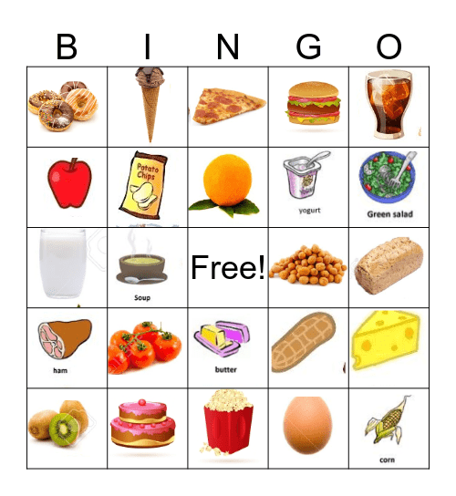 Healthy and Unhealthy Foods Bingo Card