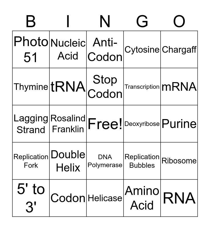 DNA Bingo Card