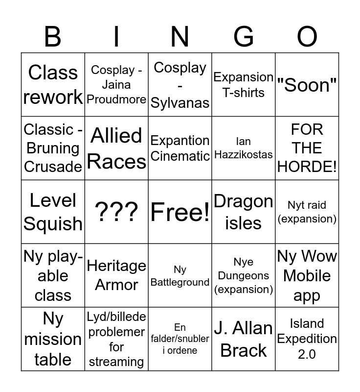 Blizzcon Bingo - The Cold North Bingo Card