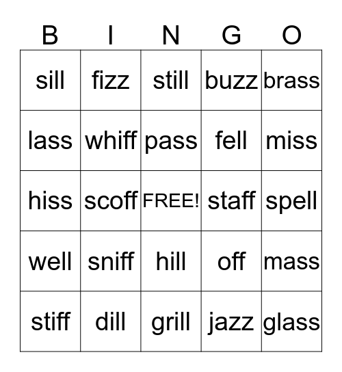 FLOSS Words Bingo Card