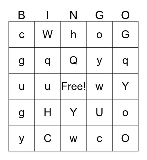 Letter Sound Bingo Card