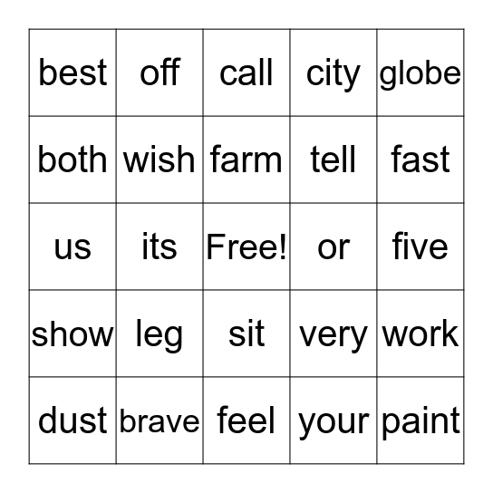 2nd Grade Dolch Words 1st 6wks Bingo Card