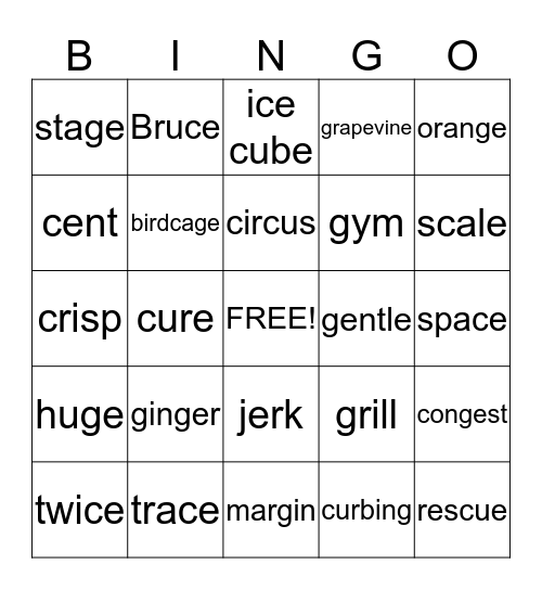 Soft And Hard C And G Words Bingo Card Soft And Hard C And G Words Bingo Card