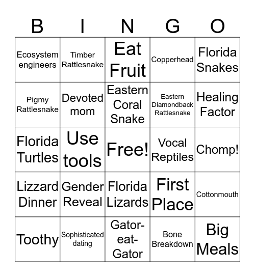 Florida Reptiles Bingo Card