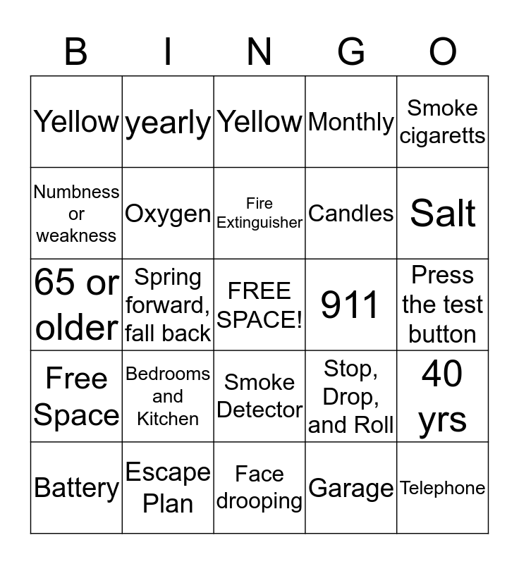 Fire Safety Bingo Card