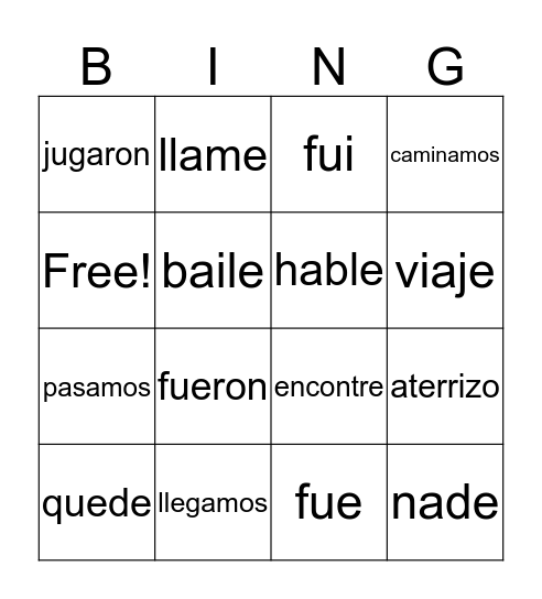 Spanish Bingo Card