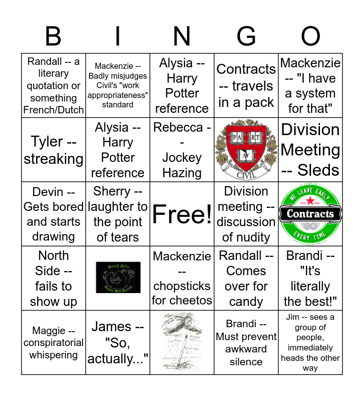 Civil Division Bingo Card