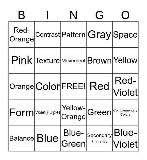 Elements/Principles & Color Bingo Card