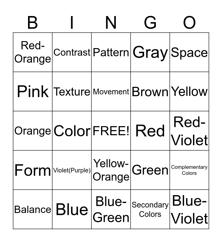 Elements/Principles & Color Bingo Card