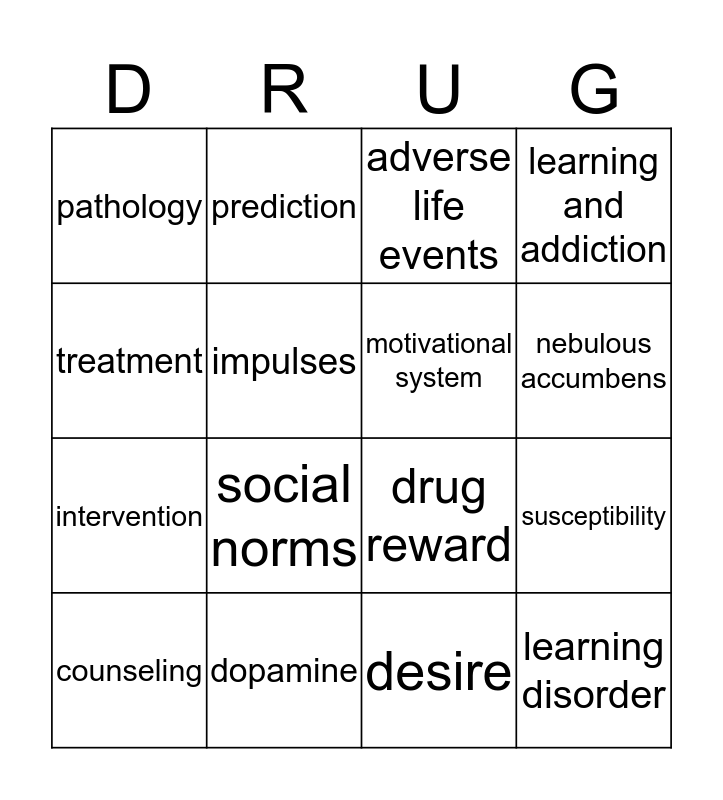 A Theory of Addiction Bingo Card