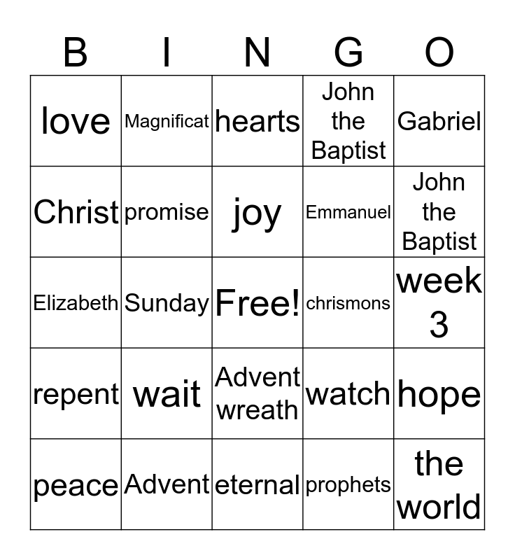 ADVENT BINGO Card