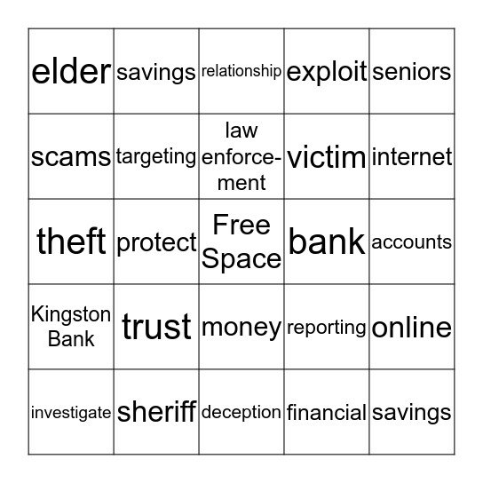 Kingston Bank - Elder Awareness Bingo Card