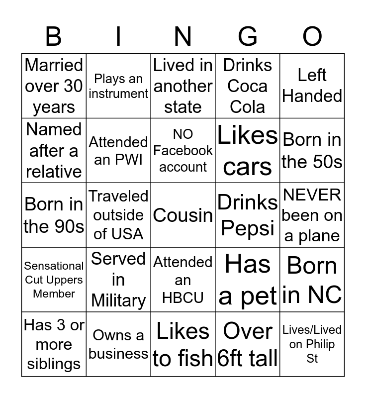 Exum Family Bingo Card