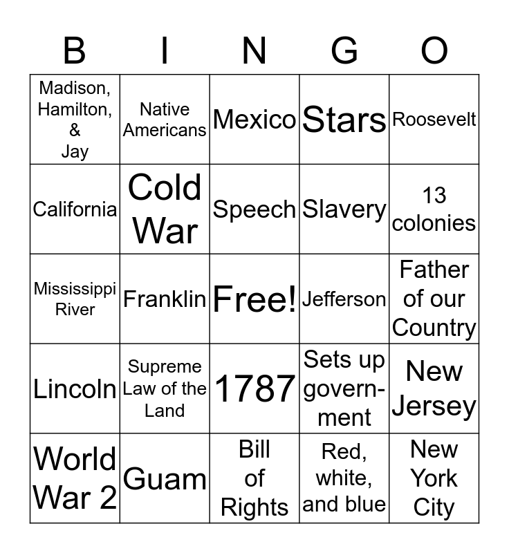 Citizenship Bingo Card