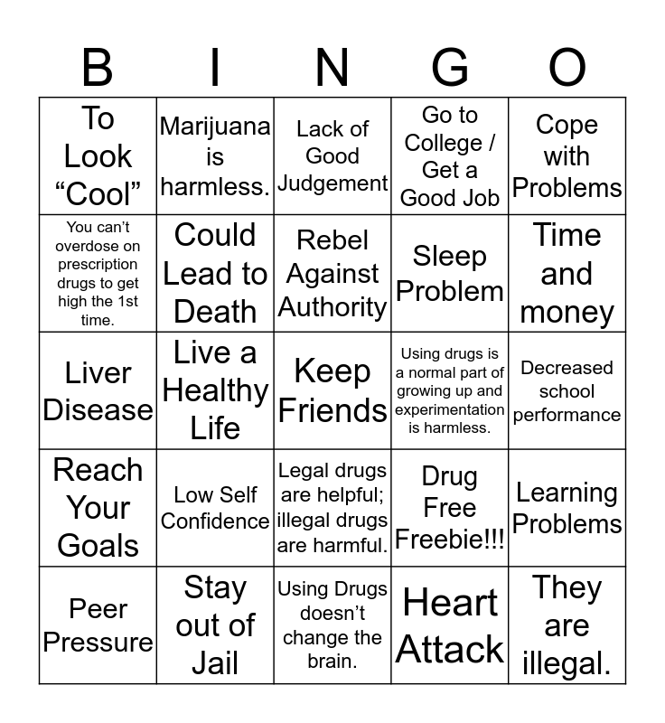 Red Ribbon Week Bingo Card
