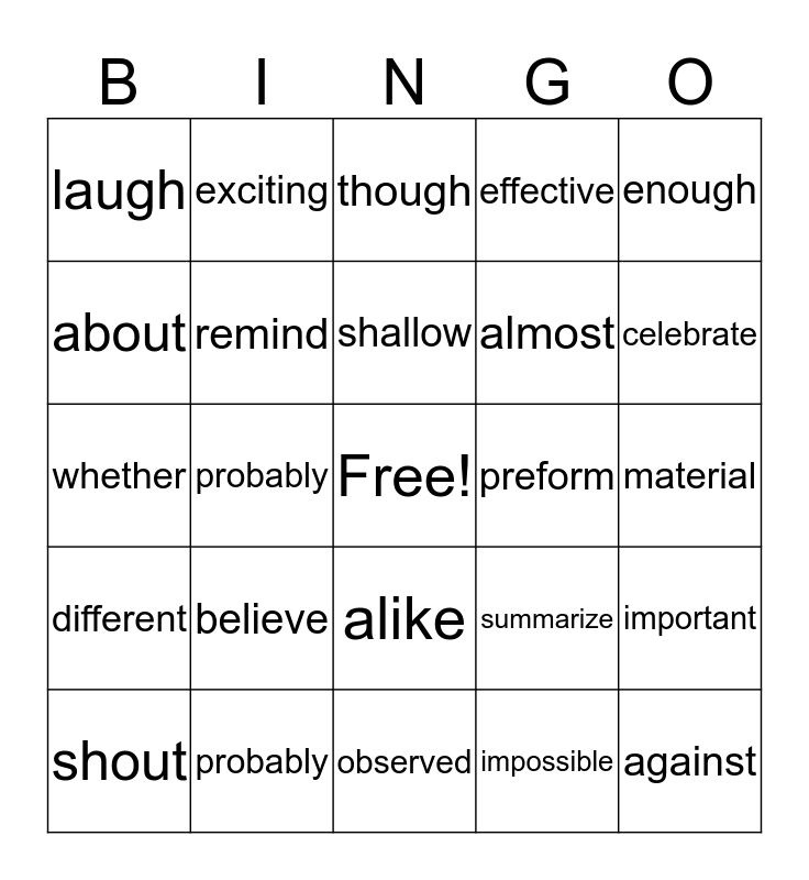 3rd Grade Bingo Card