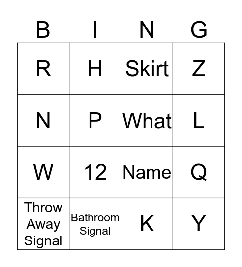 ASL Bingo Card ASL Bingo Card