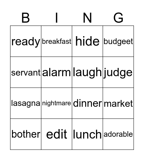 Garfield Show Bingo Card