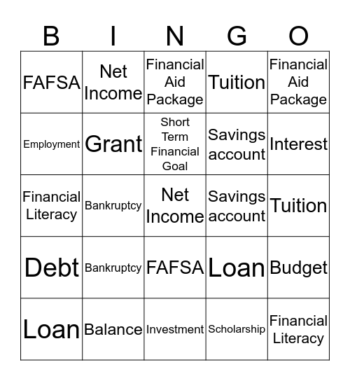 Financial Literacy Bingo Card