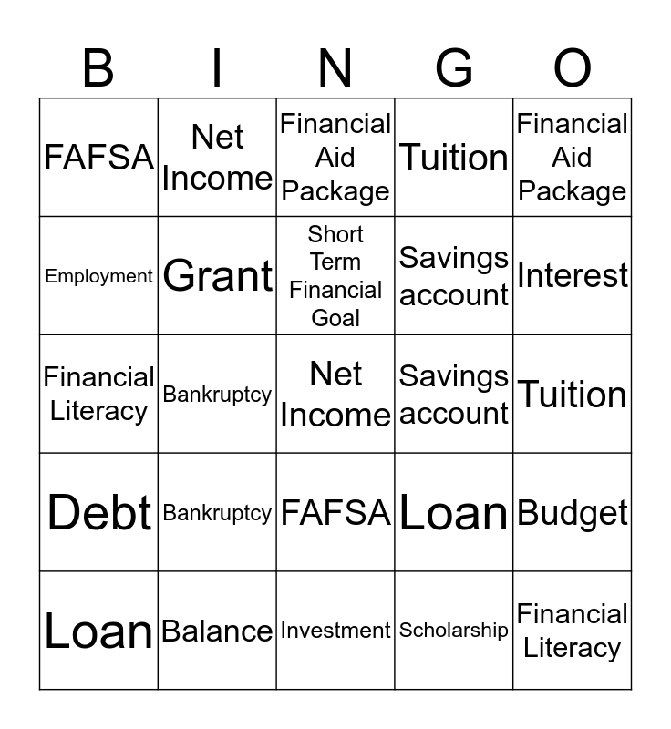Financial Literacy Bingo Card