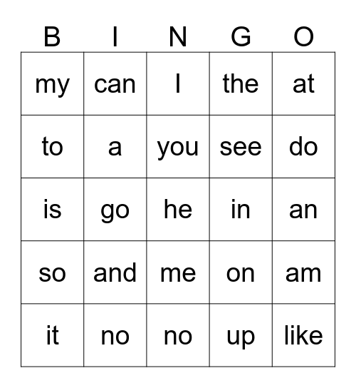 Sight Word Bingo #4 Bingo Card